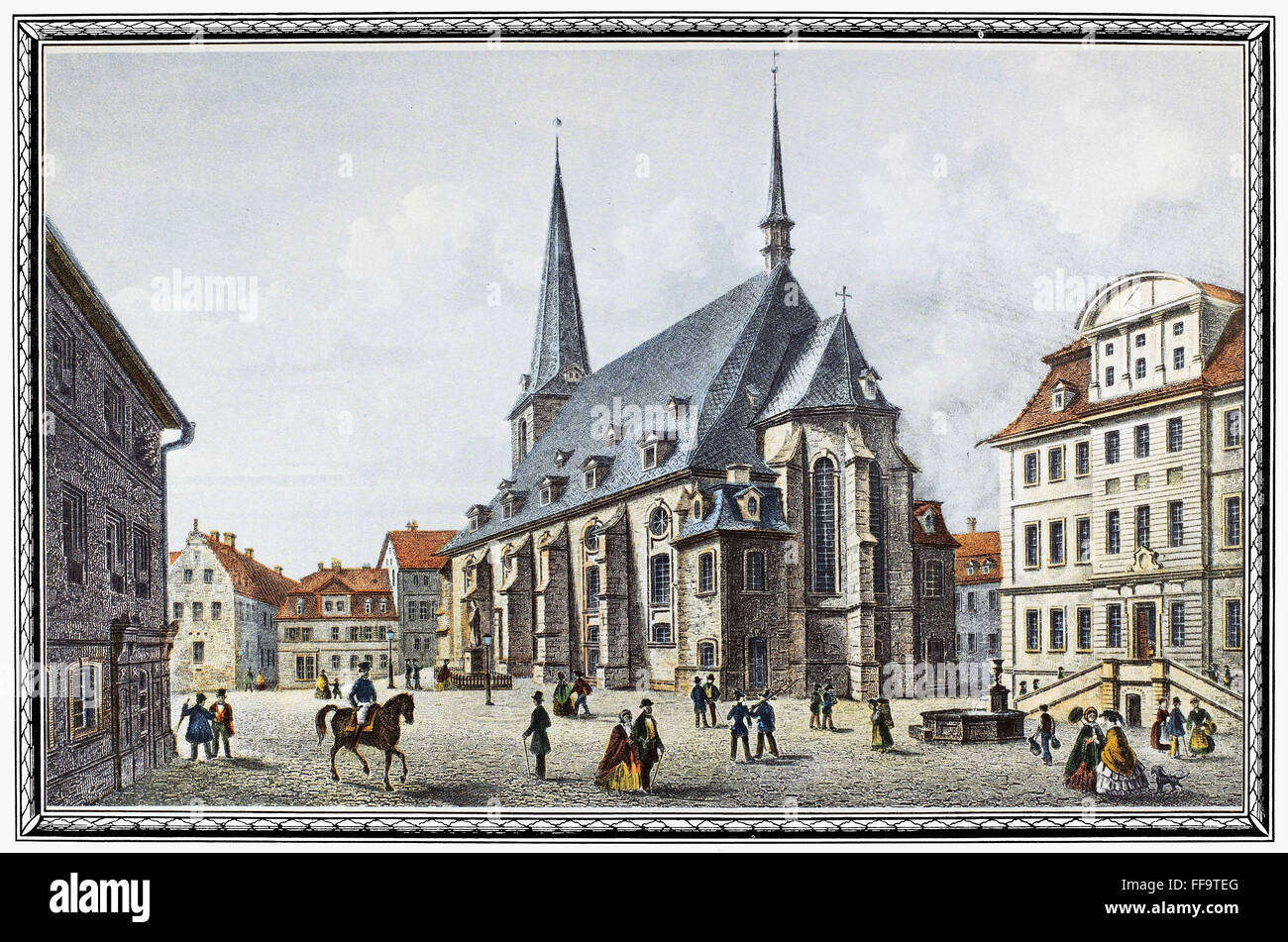 GERMANY: WEIMAR. /nHerderplatz at Weimar. Engraving, mid-19th century ...