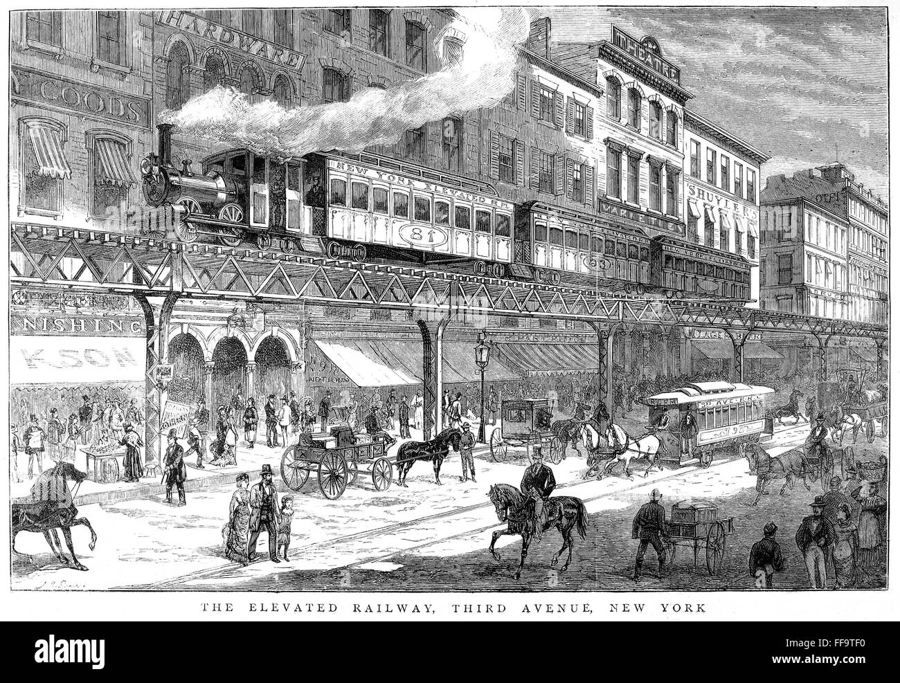NEW YORK: EL TRAIN, 1879. /nThe elevated railway at Third Avenue, New ...