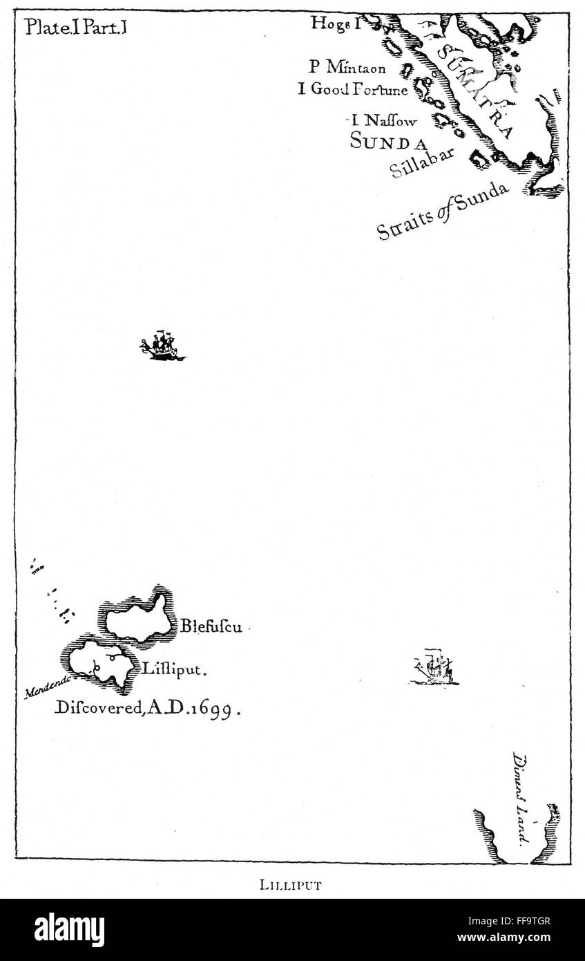 JONATHAN SWIFT: LILLIPUT. /nMap of Lilliput from the first edition of ...