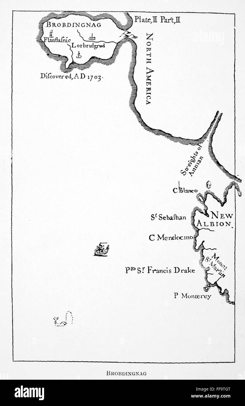 GULLIVER'S TRAVELS, 1726. /nMap of Brobdingnag from the first edition ...