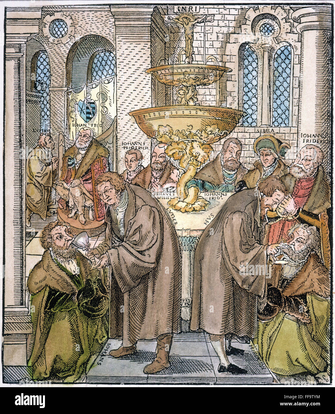 MARTIN LUTHER & JAN HUS /ngiving communion: woodcut by Lucas Cranach ...