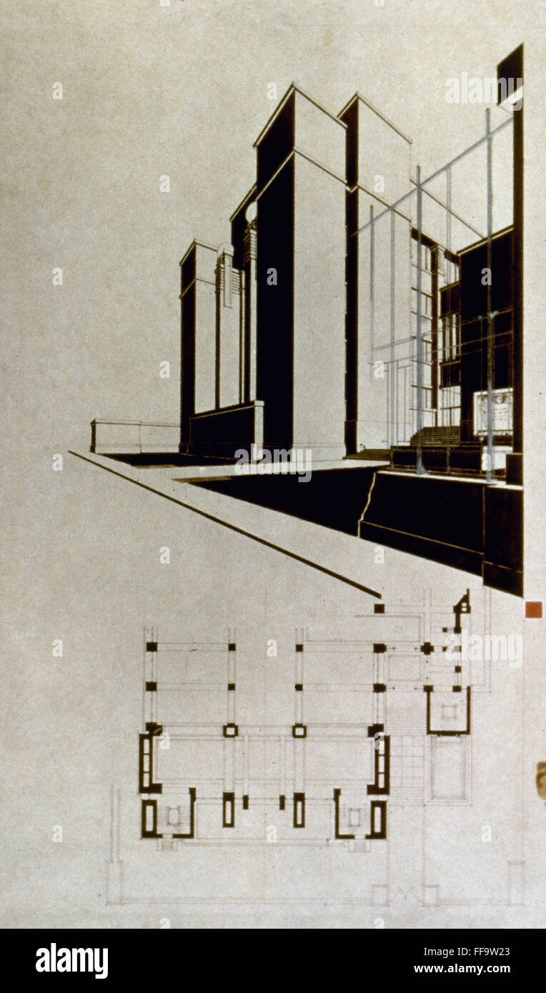 WRIGHT: LARKIN BUILDING. /nPerspective and plan of Larkin Company ...