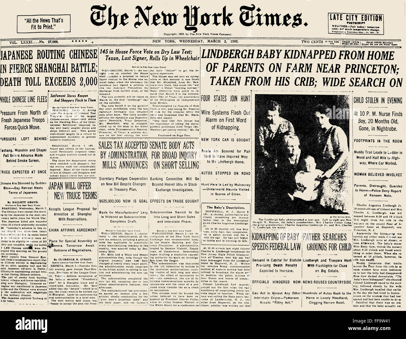 CHARLES A. LINDBERGH /n(1902-1974). American aviator. Front page of the ...