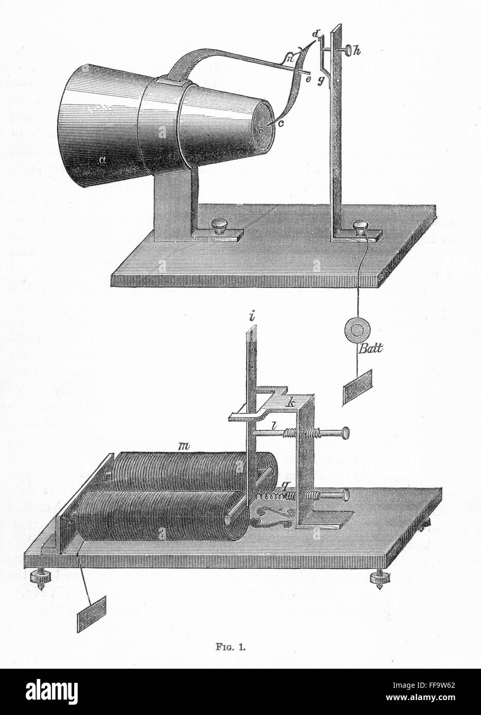 TELEPHONE: REIS, 1862. /nTelephone transmitter, top, and receiver ...