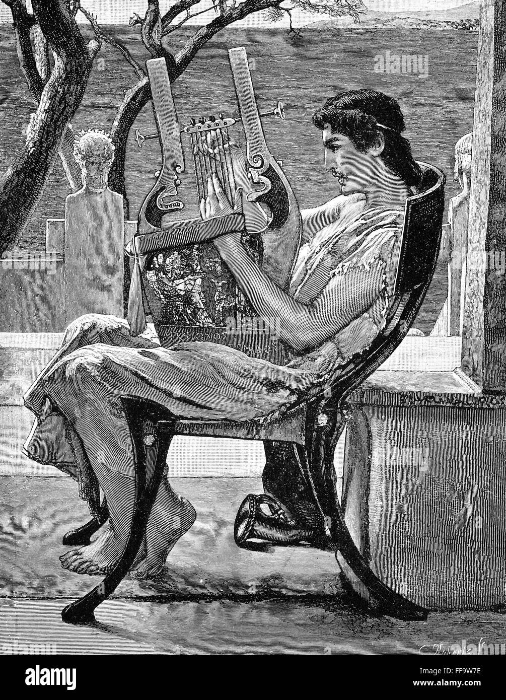 ALCAEUS (c620-c580 B.C.). /nGreek lyric poet. Wood engraving after a ...