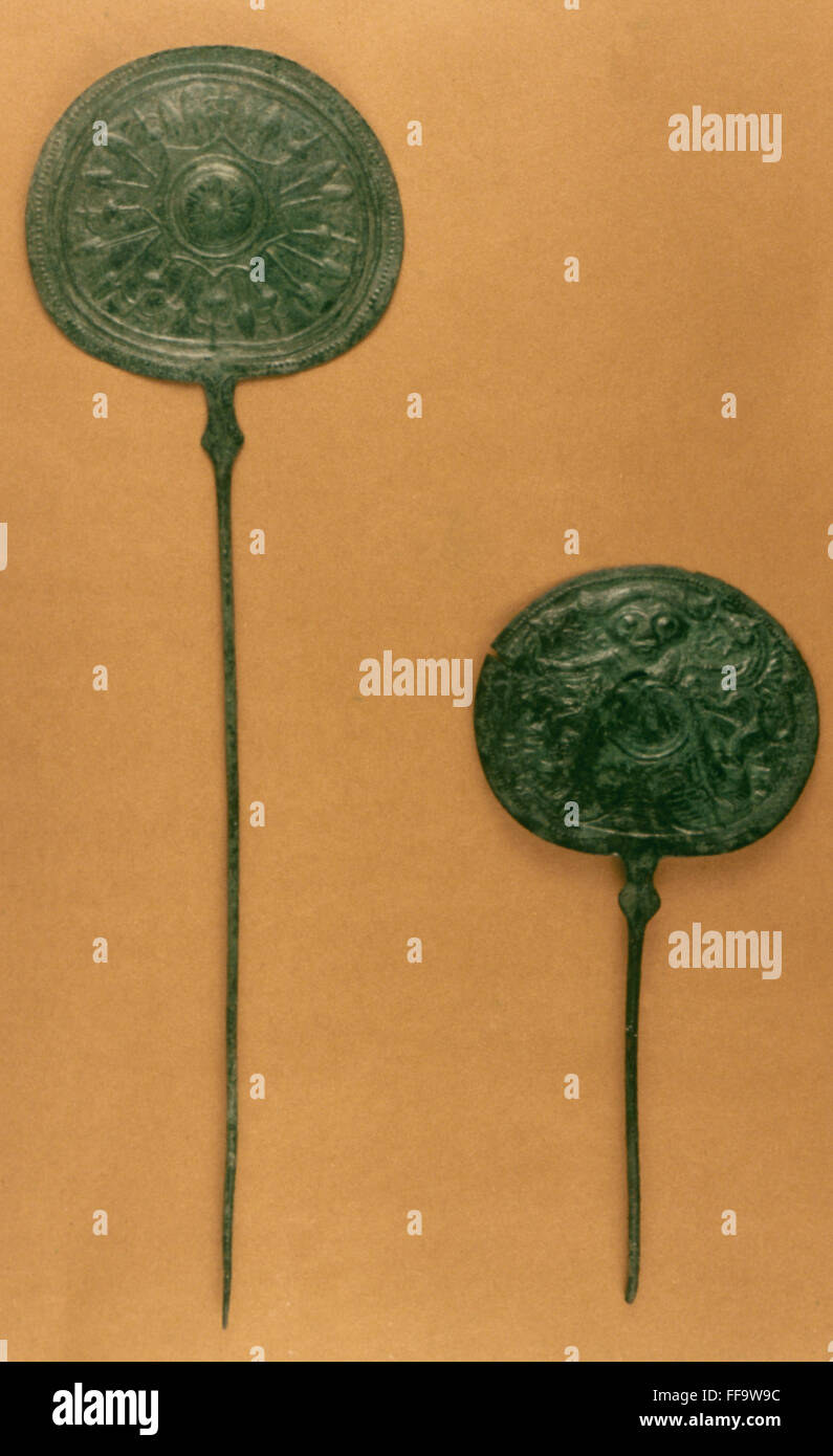 BRONZE DISC-HEADED PINS. /nFrom Luristan, Iran. 8th century B.C Stock ...
