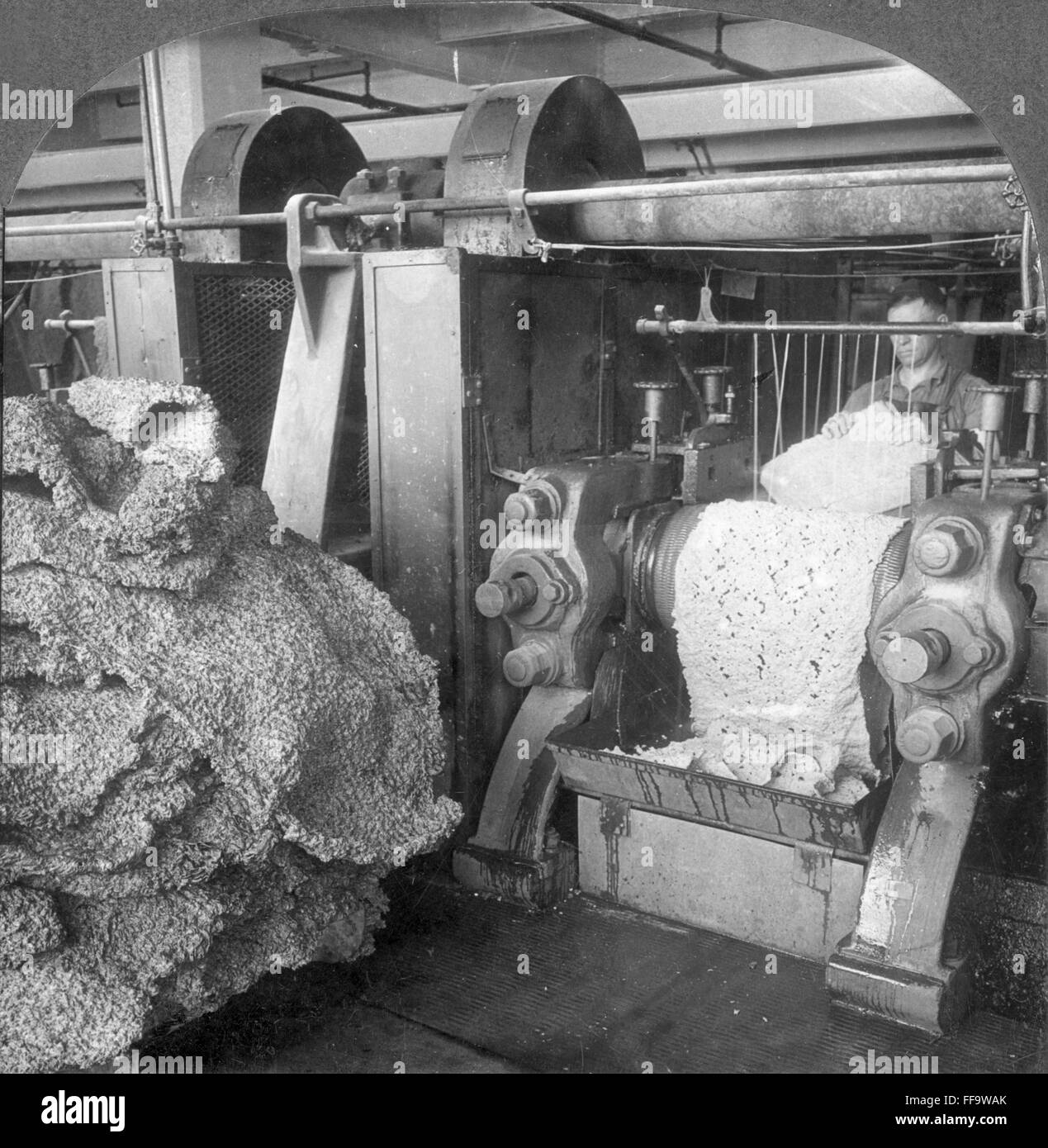 RUBBER FACTORY, 1920s. /nCorrugating and washing the rubber received ...