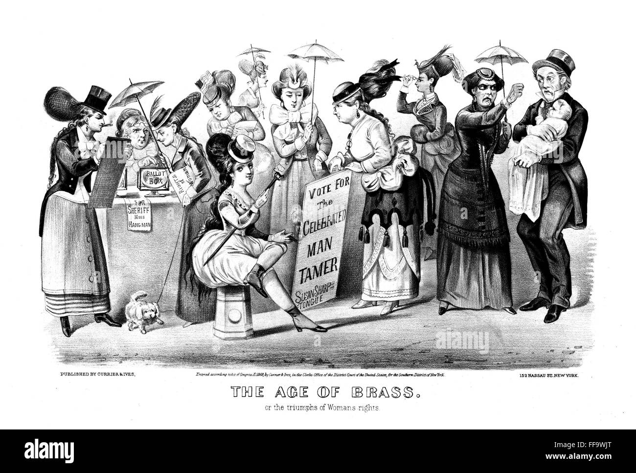 WOMEN'S RIGHTS CARTOON. /nLithograph cartoon, 1869, by Currier & Ives ...
