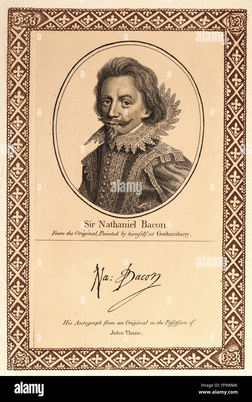 NATHANIEL BACON (1583-1627). /nEnglish artist. Etching, 1819, after a ...