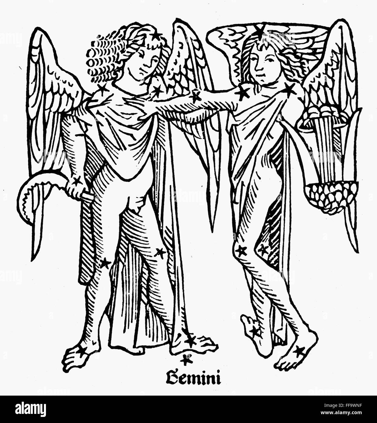 ZODIAC: GEMINI, 1482. /nGemini, the twins. Zodiacal woodcut from Gaius ...