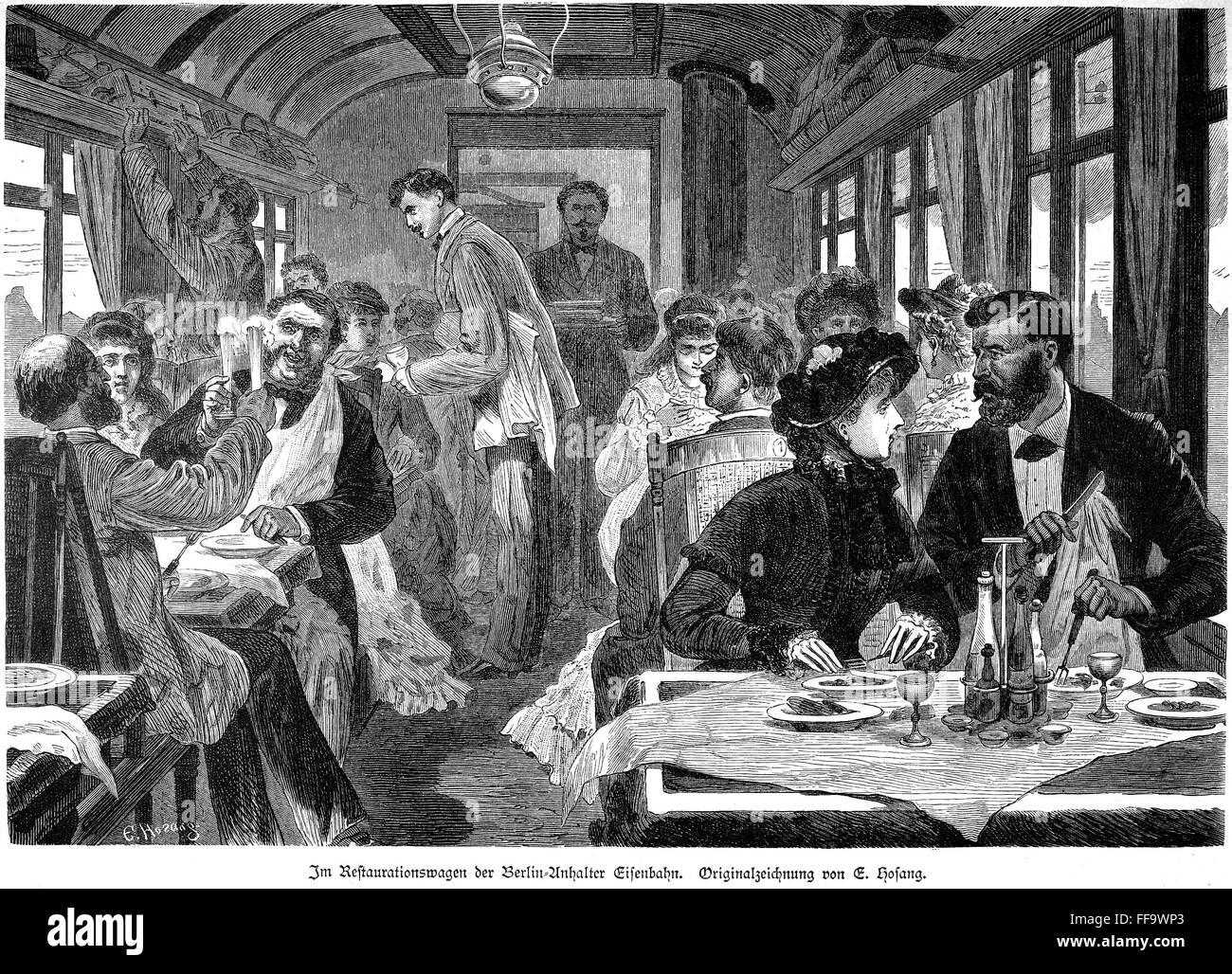 RAILROAD: DINER, 1881. /nInterior of a dining car on the Berlin-Anhalt ...