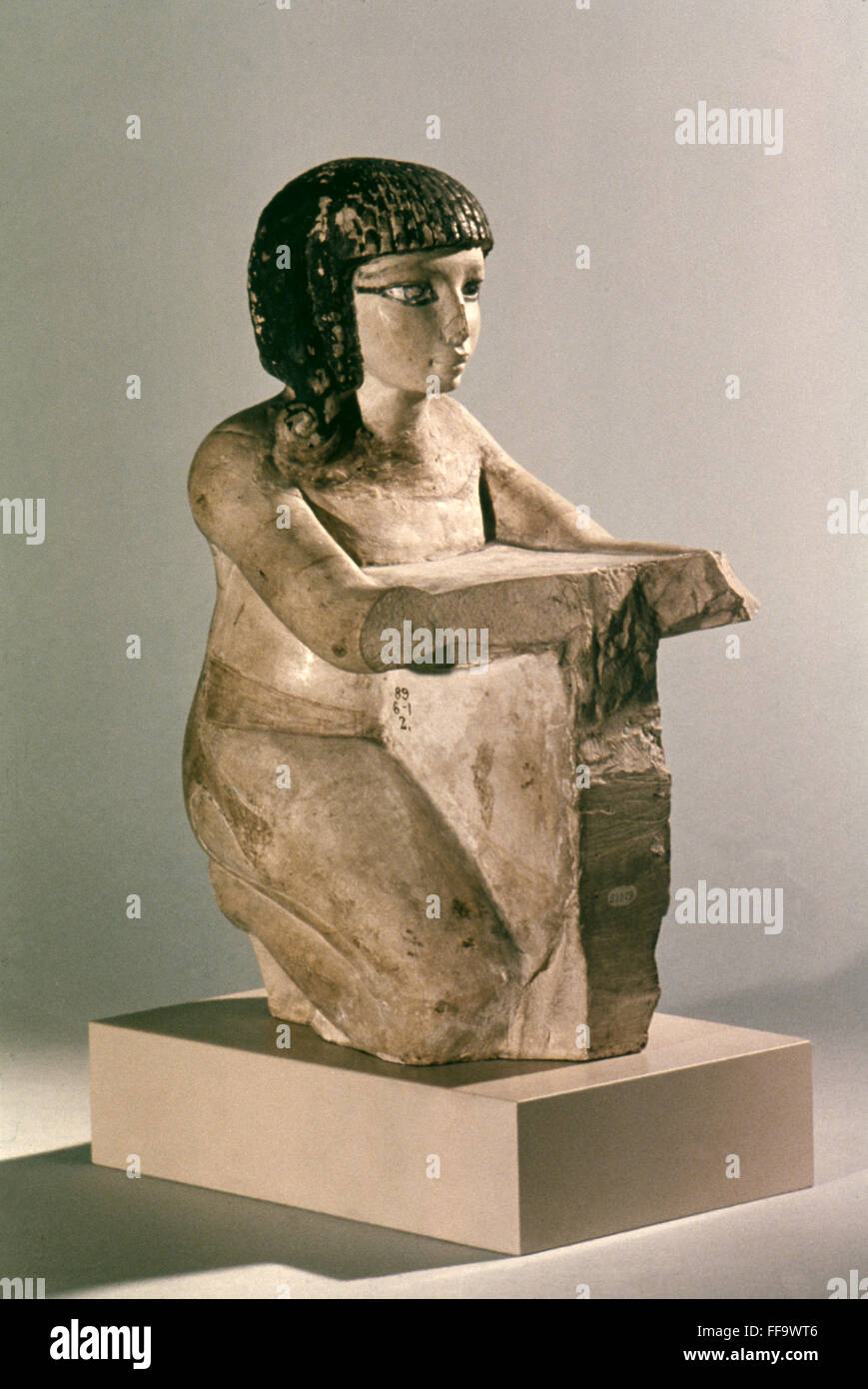 EGYPTIAN: PRIEST, c1450 B.C. /nPainted limestone statue of a priest ...
