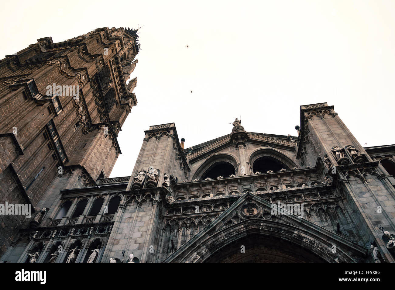 Low Angle View Of Old Catholic Cathedral Main Facade and Tower Stock ...