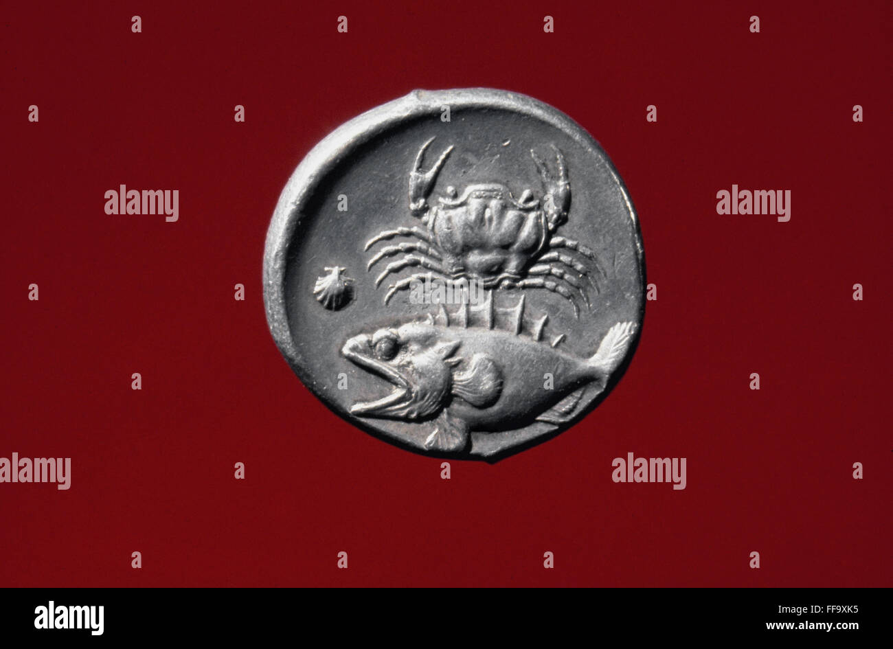 GREEK CRAB & FISH COIN. /nCrab, symbol of city of Agrigento, and spiny ...