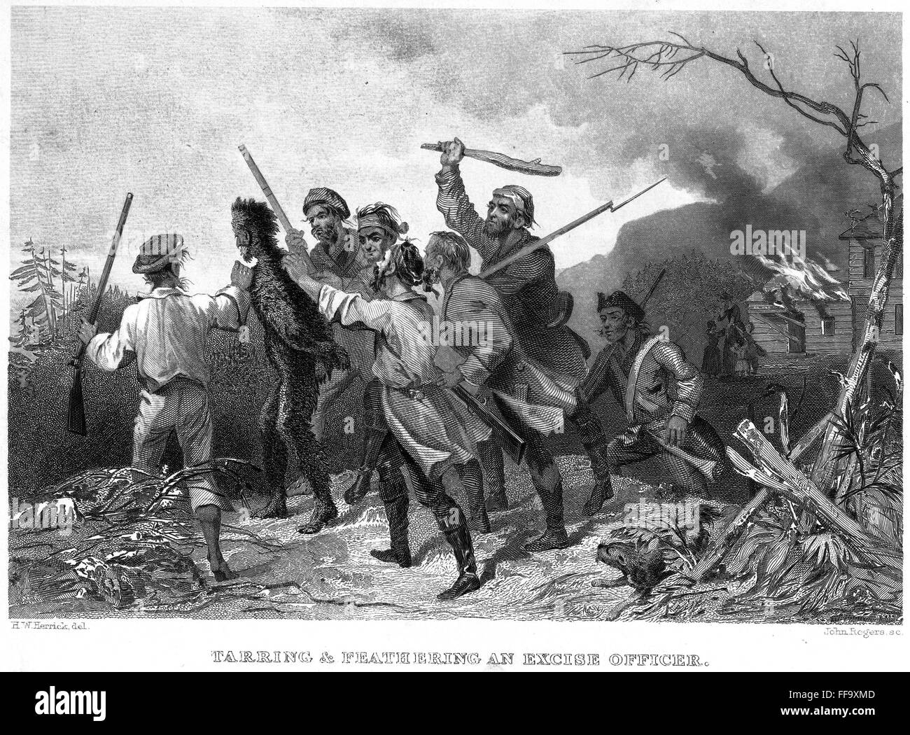 WHISKEY REBELLION, 1794. /nTarring and feathering an excise officer ...