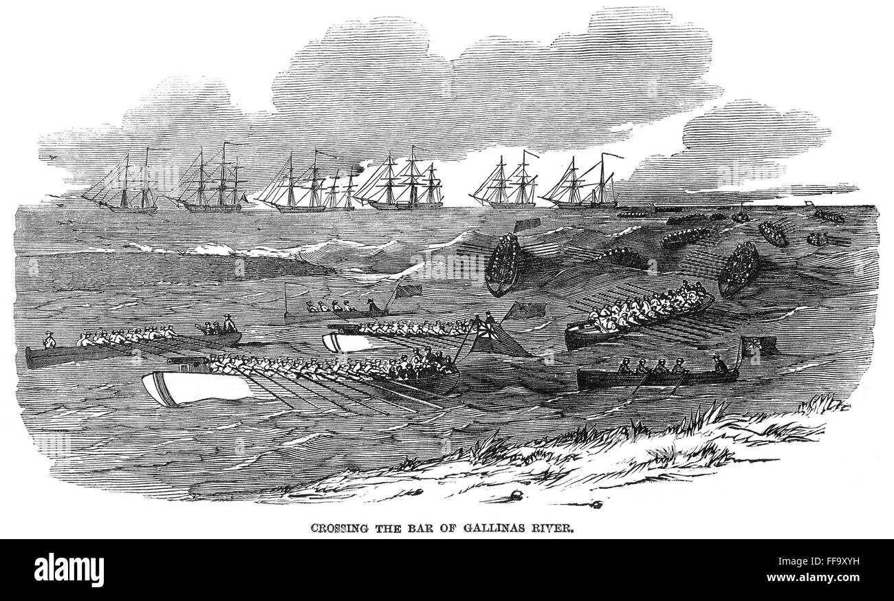 SLAVERY: AFRICA, 1849. /n'Crossing the bar of Gallinas River.' A ...