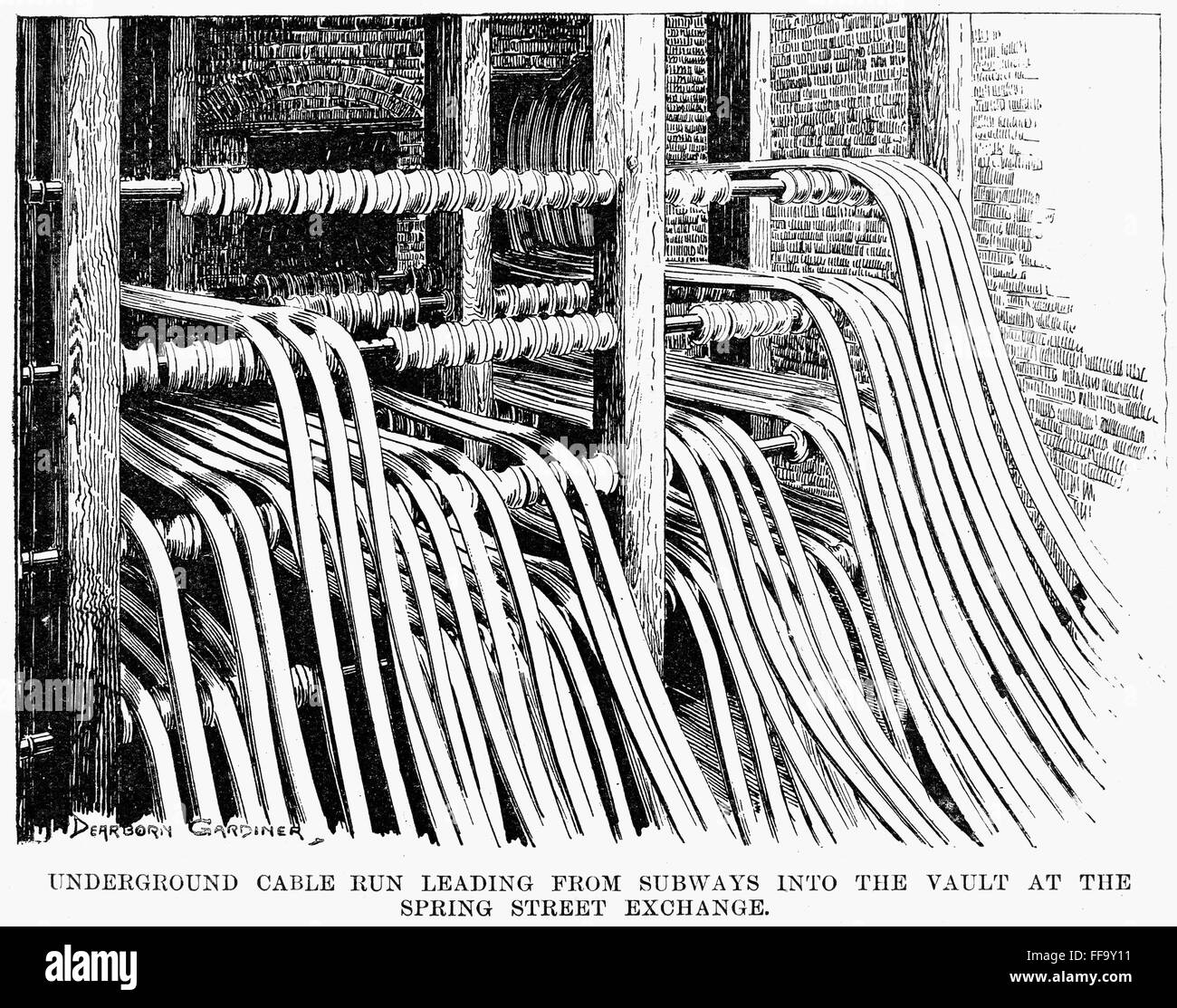 TELEPHONE CABLES, 1891. /n'Underground cable run leading from subways ...