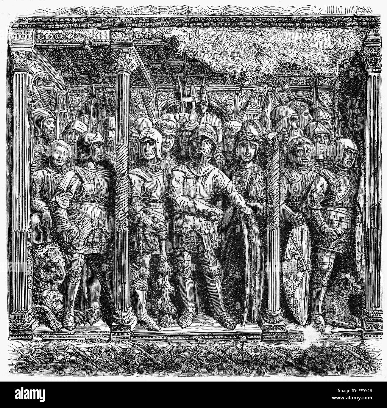 ITALY: KNIGHTS. /nFourteenth-century Italian warriors. After a relief ...