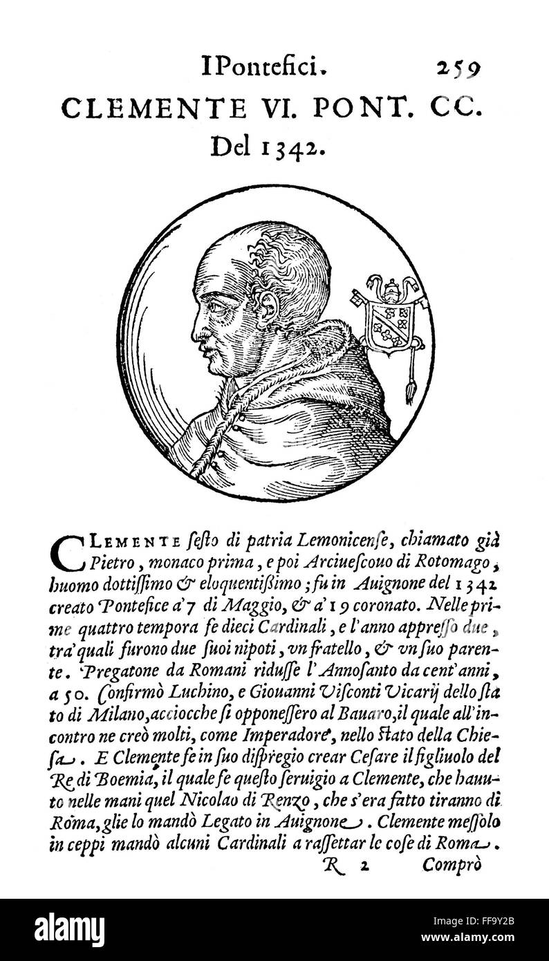 CLEMENT VI (c1291-1352). /nPope, 1342-52. Woodcut, Venetian, 1592 Stock ...