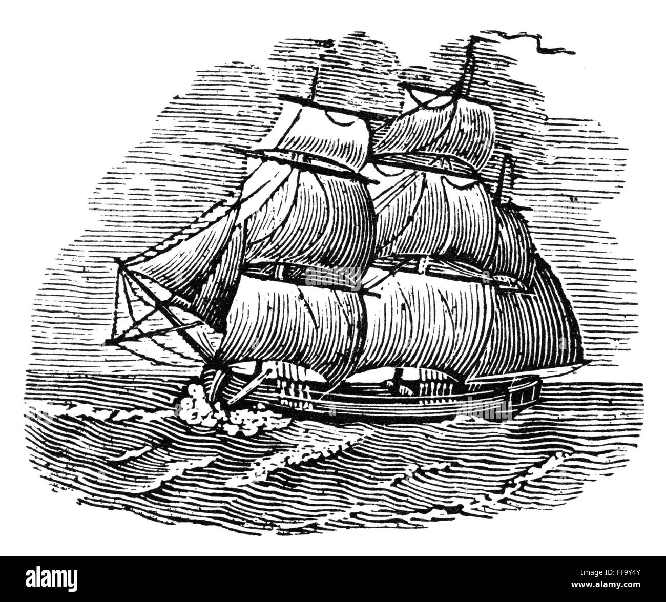 SAILING SHIP, 19th CENTURY. /nWood engraving, English, early 19th ...