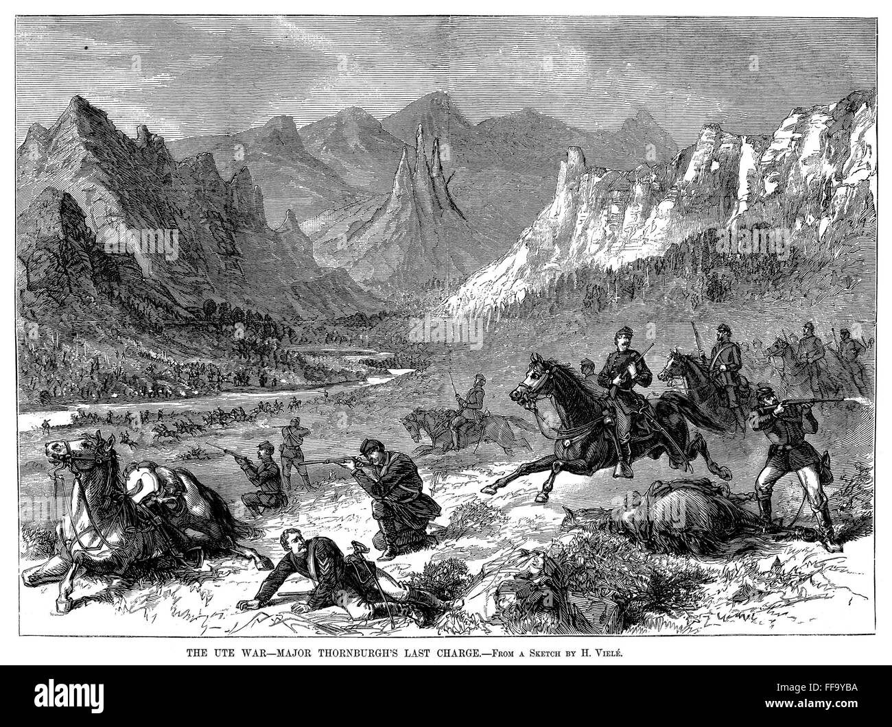 UTE WAR, 1879. /nU.S. infantry and cavalry under the command of Major ...