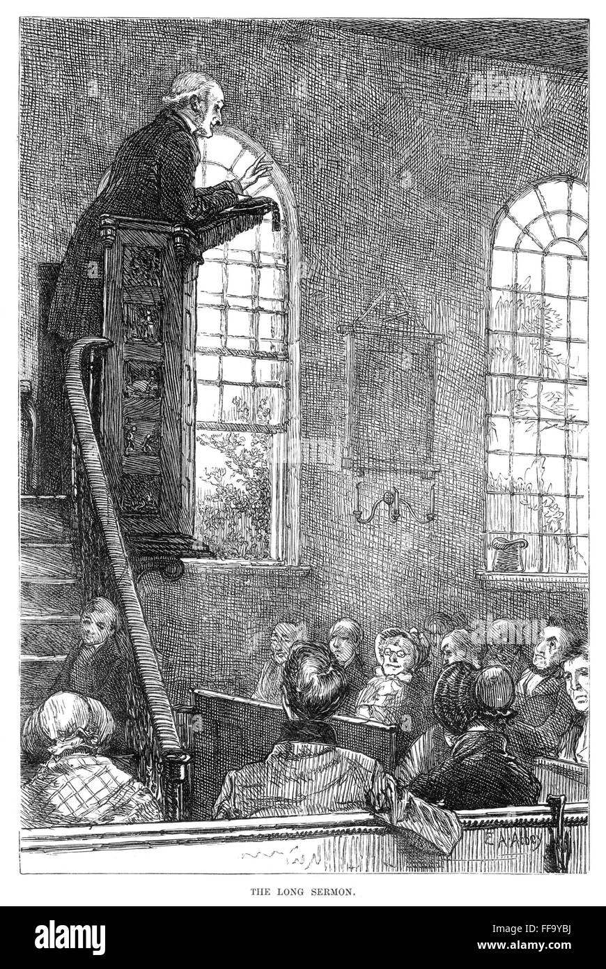 PREACHER, 19th CENTURY. /nThe Long Sermon: wood engraving after Edwin ...