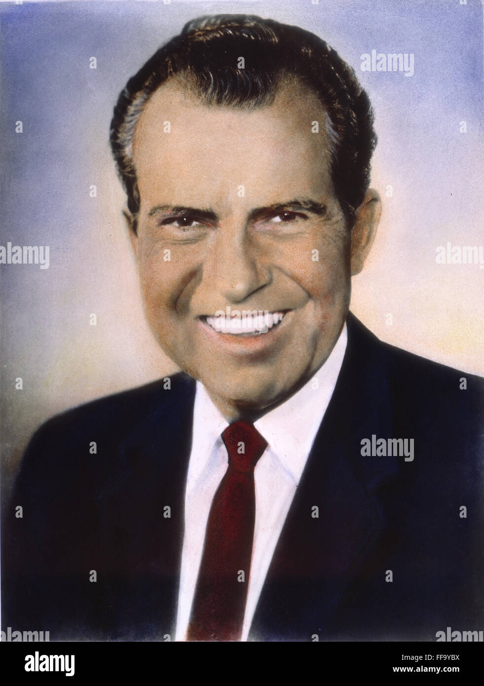 RICHARD NIXON (1913-1994). /nOil over a photograph, c1969 Stock Photo ...