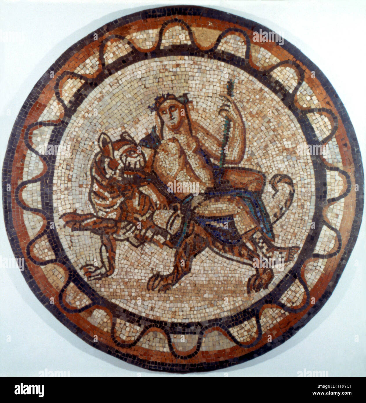 ROMAN ART: BACCHUS, MOSAIC. /nBacchus riding on a tiger. Mosaic, London ...
