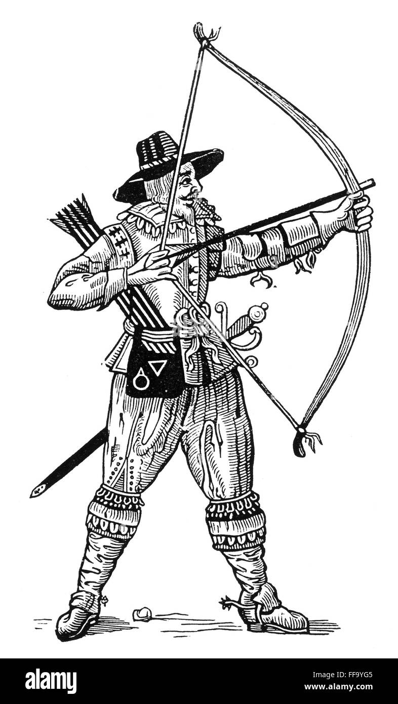 ENGLISH ARCHER, 1634. /nAn English archer. Woodcut from Gervase Markham ...