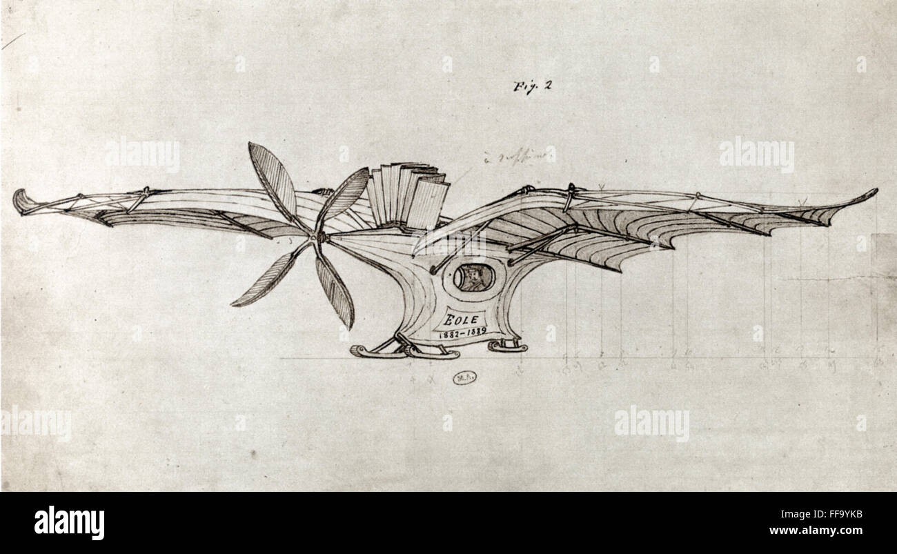 ADER AIRCRAFT, 1890. /nOriginal design for the '╔ole,' a steam-powered ...