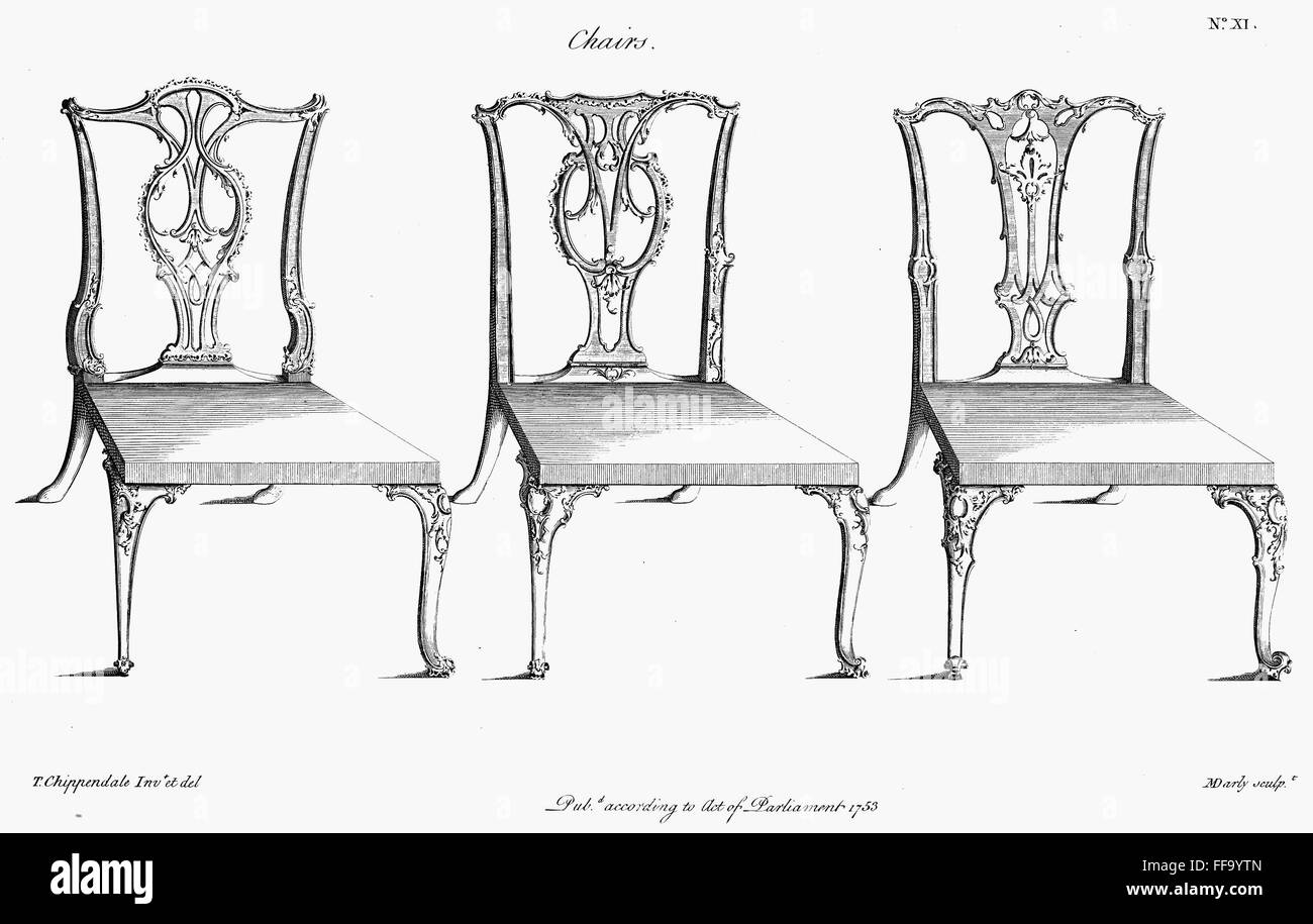 CHIPPENDALE CHAIRS, 1753. /nDesigns for chairs, 1753, by Thomas ...