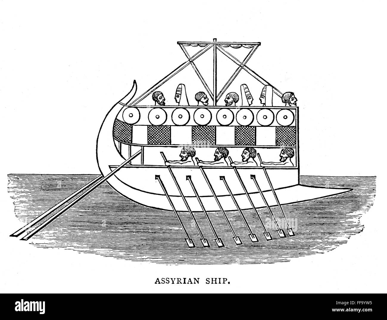ASSYRIAN SHIP. /nA drawing of a reconstructed Assyrian ship Stock Photo ...