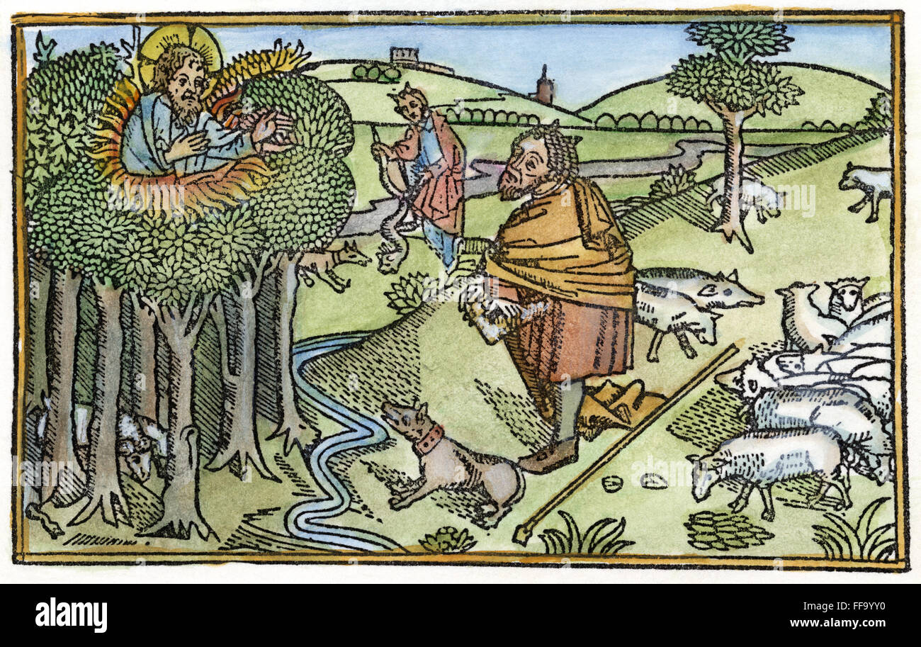 MOSES & BURNING BUSH. /nMoses and the burning bush from which God ...