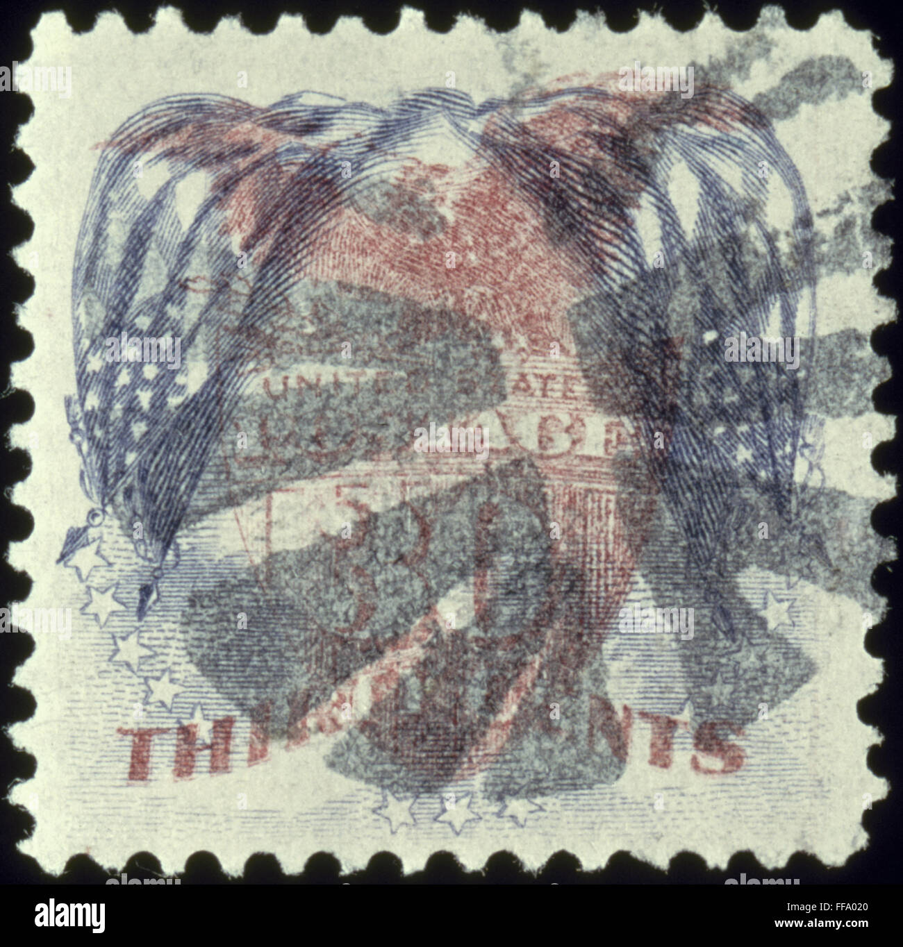 U.S. POSTAGE STAMP, 1869. /n30 cent postage stamp with inverted frame ...