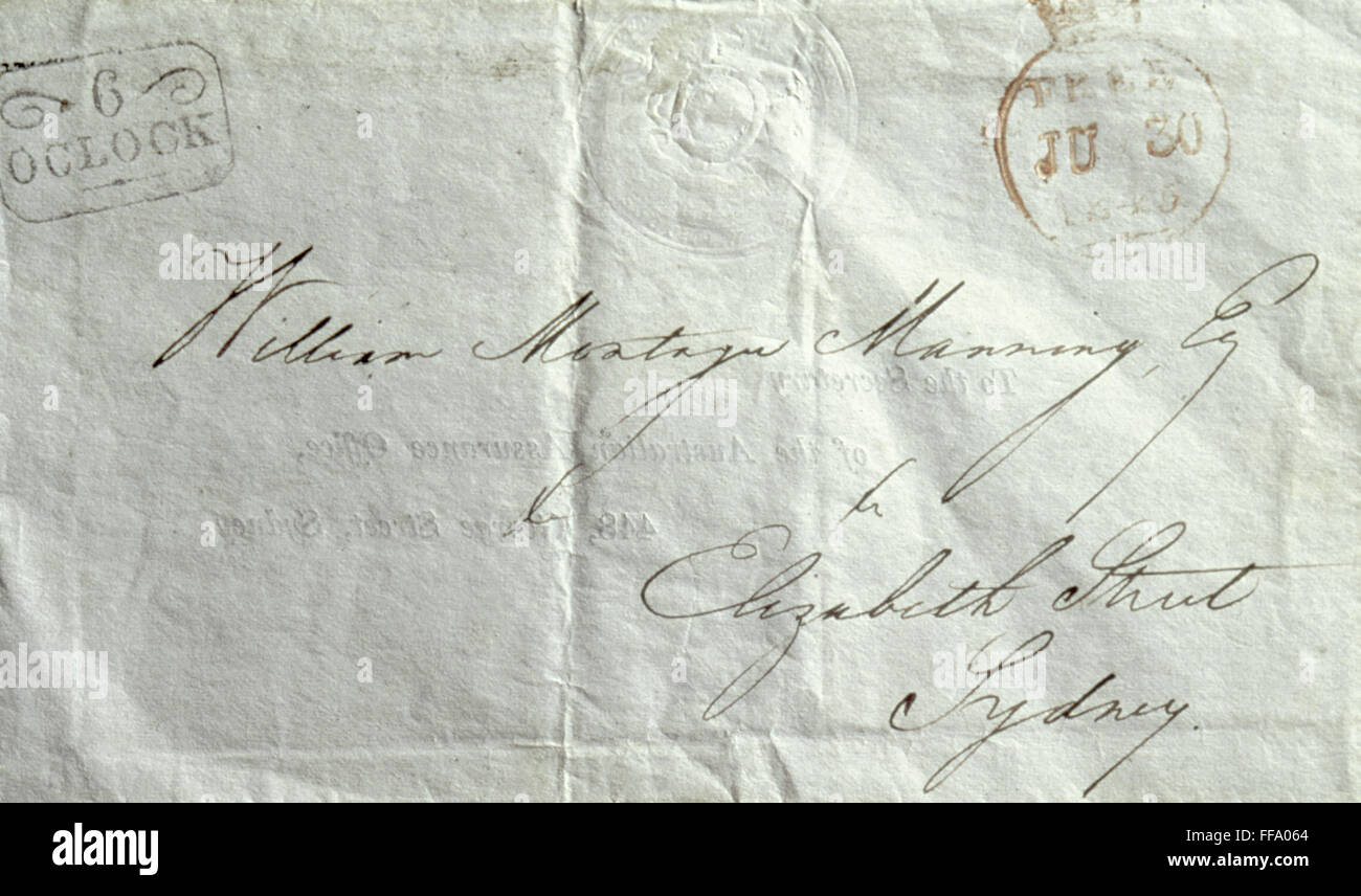 AUSTRALIAN ENVELOPE, 1838. /nStamped Envelope of New South Wales for ...