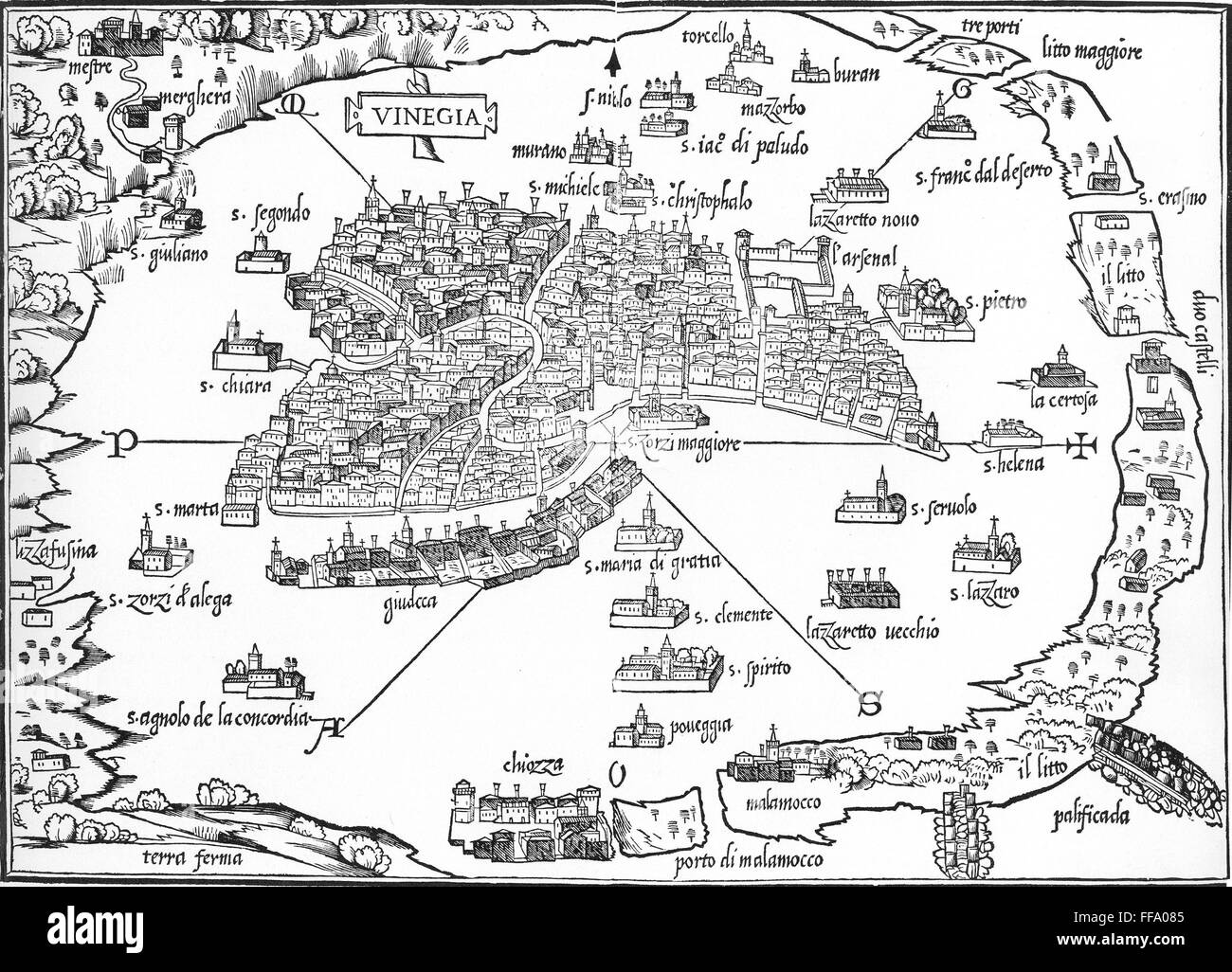 ITALY: VENICE, 1528. /nMap of Venice by Benedetto Bordone from his ...