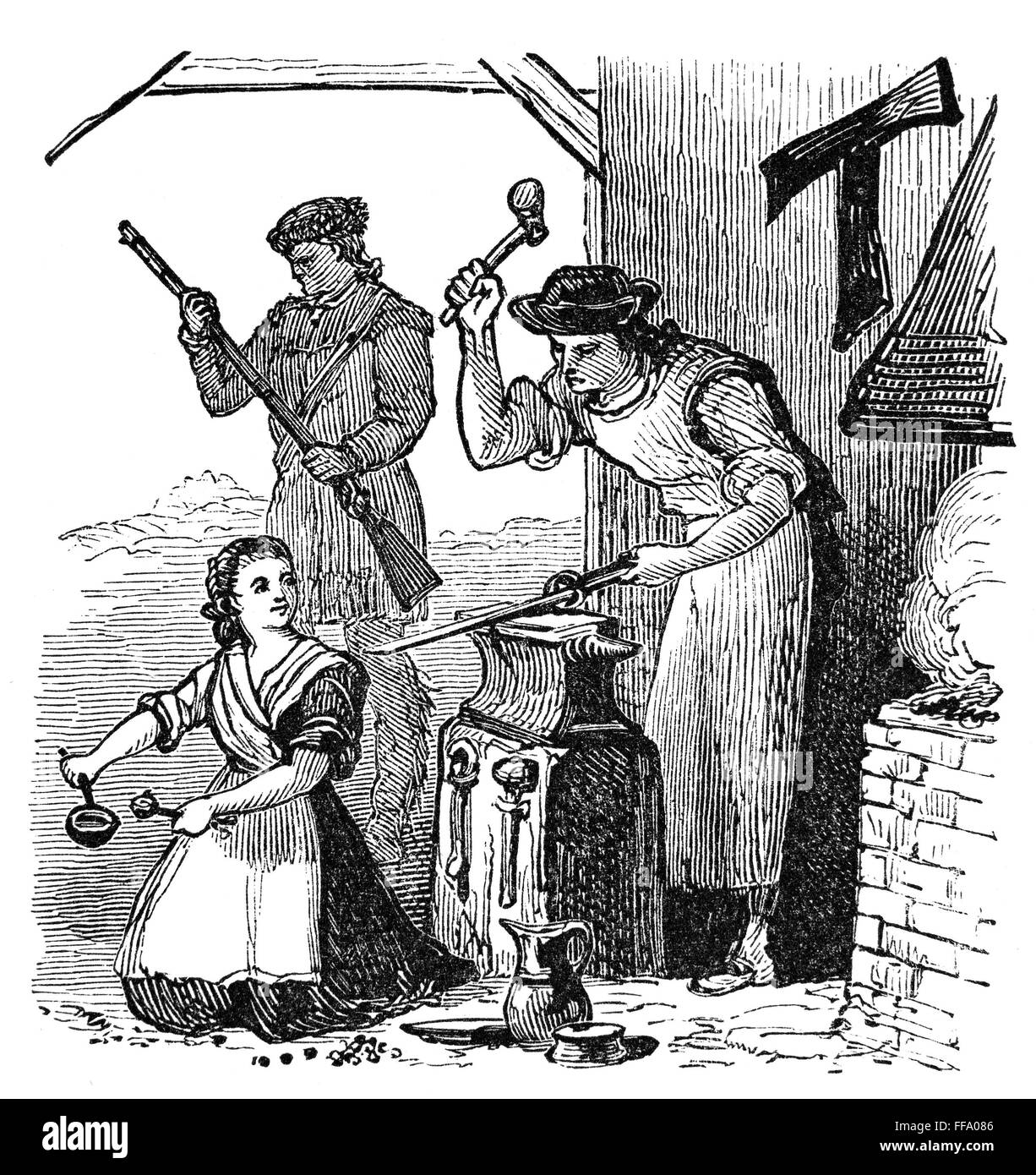 COLONIAL BLACKSMITH. /nA colonial American blacksmith forges weapons at ...