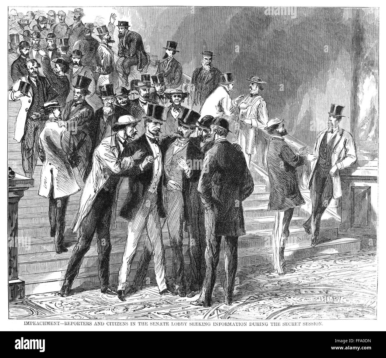 JOHNSON IMPEACHMENT, 1868. /nReporters in the Senate lobby seek ...