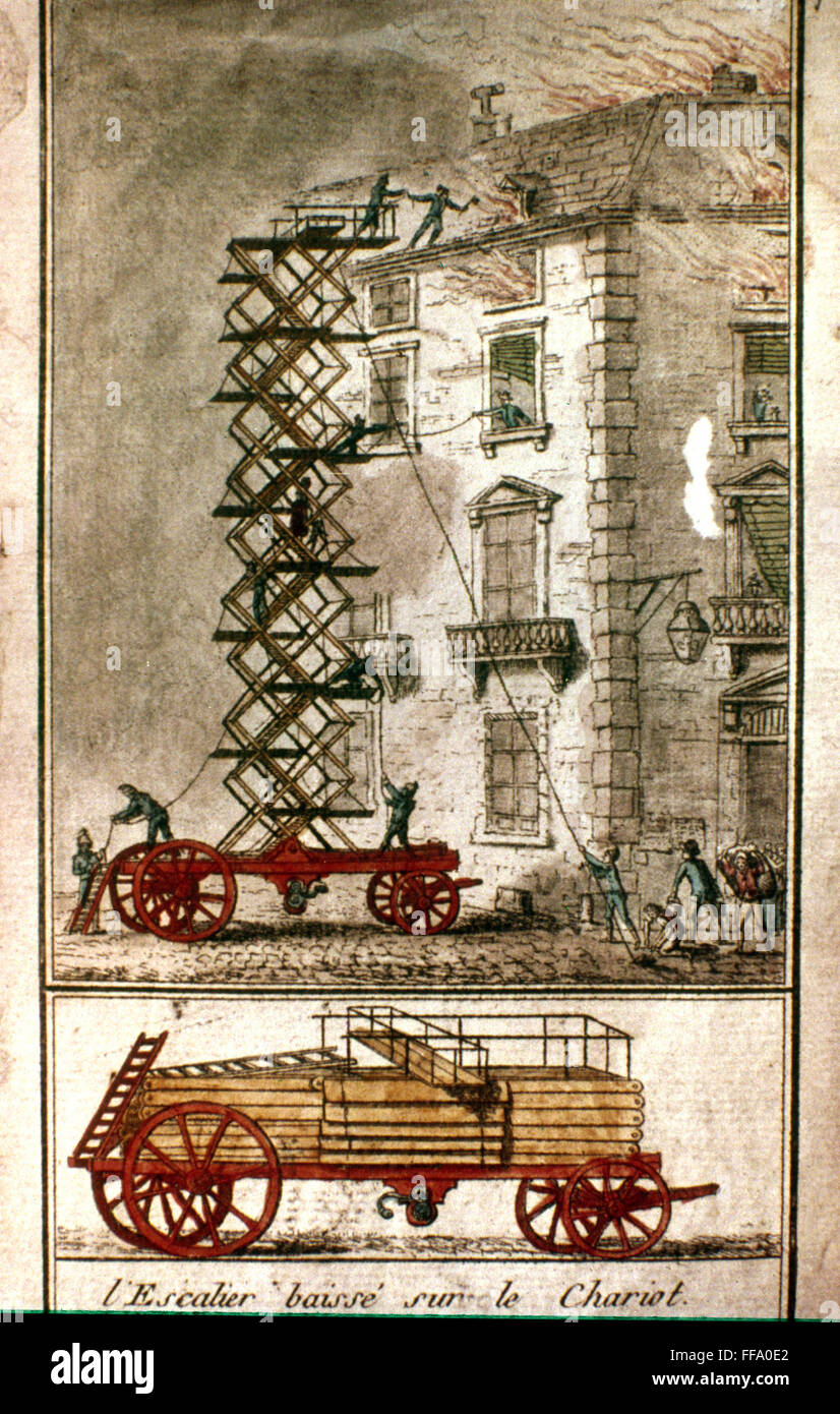 FRANCE: FIREFIGHTING, 1810. /nFrench wooden fire-scaling ladder, 1810 ...