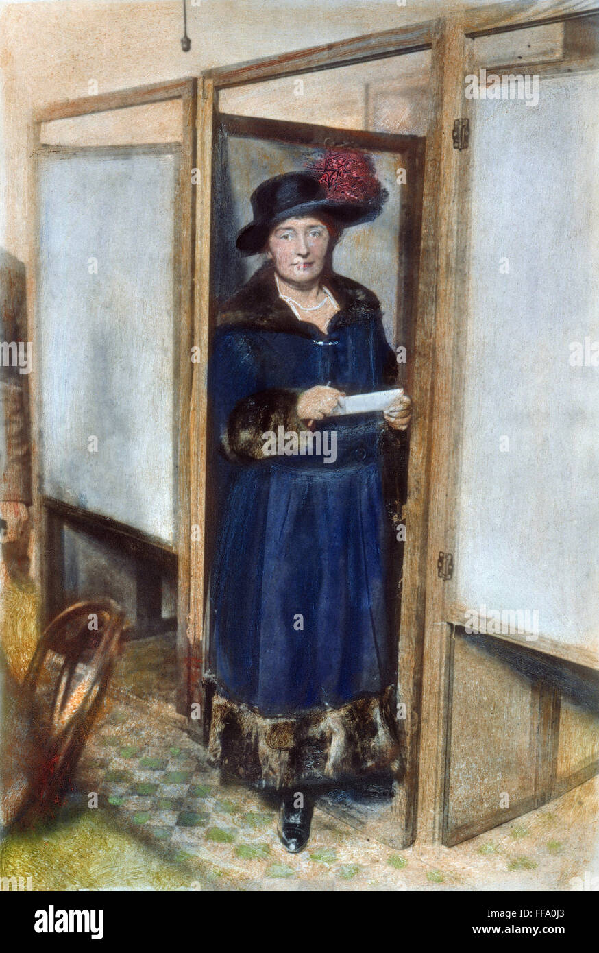 WOMAN: VOTING, 1920. /nAn unidentified woman with her ballot at a ...