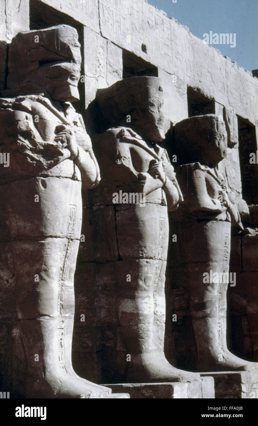 EGYPT: STATUES OF PHAROAHS /nin the reception room of the Temple of ...