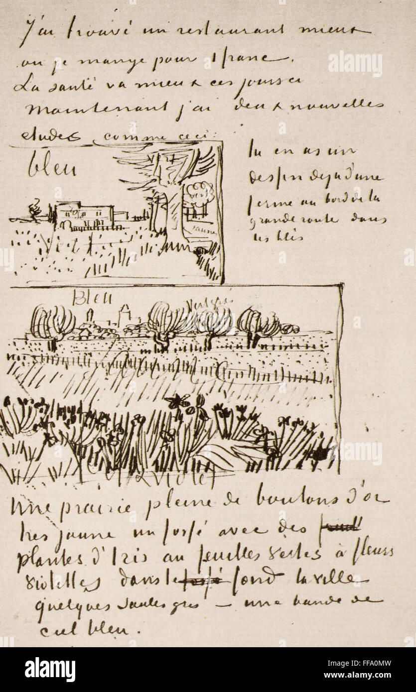 VAN GOGH: LETTER, 1888. /nInk sketch of two of his paintings of the ...