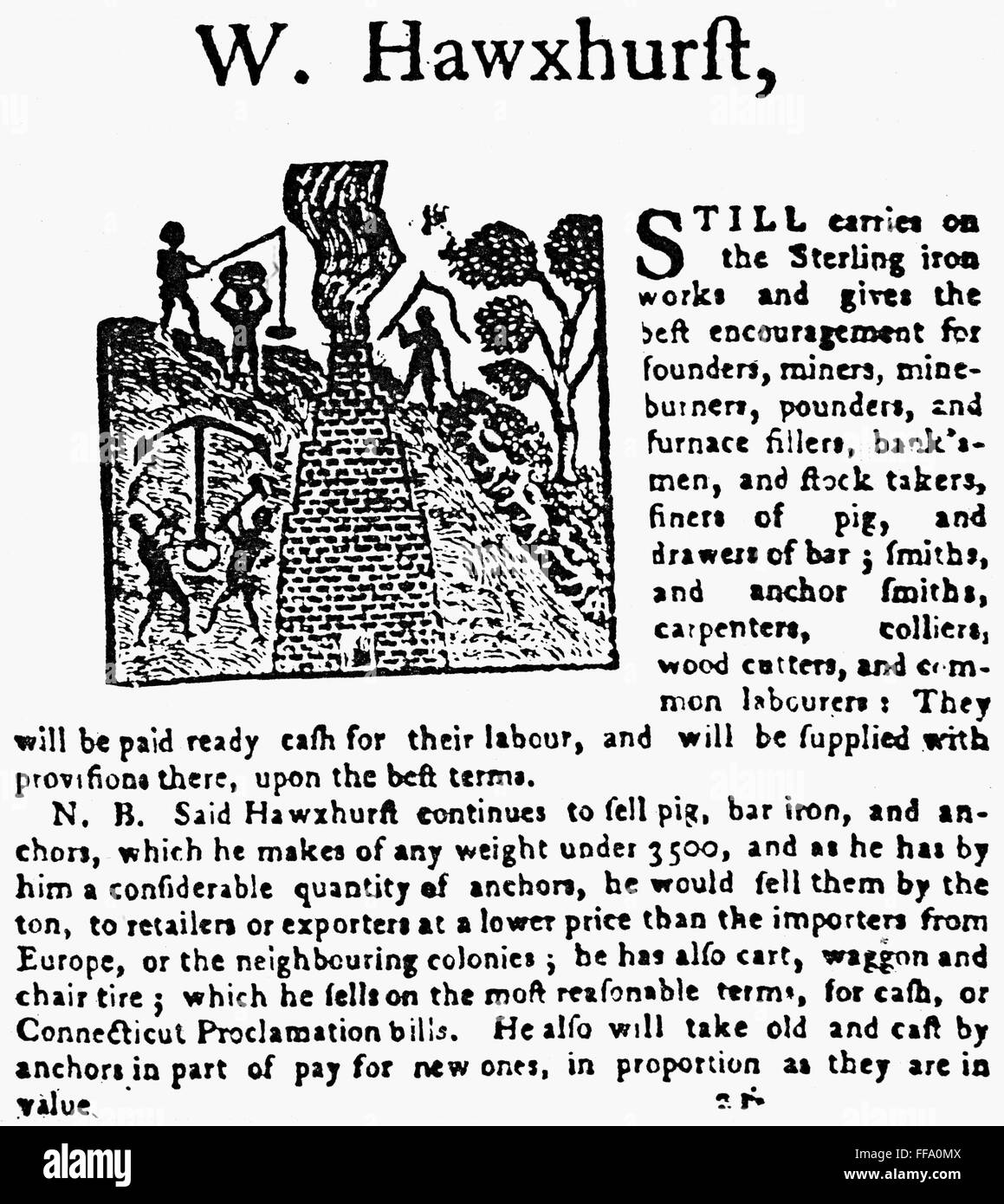 COLONIAL ADVERTISEMENT. /nAdvertisement of a New York ironmaster from ...