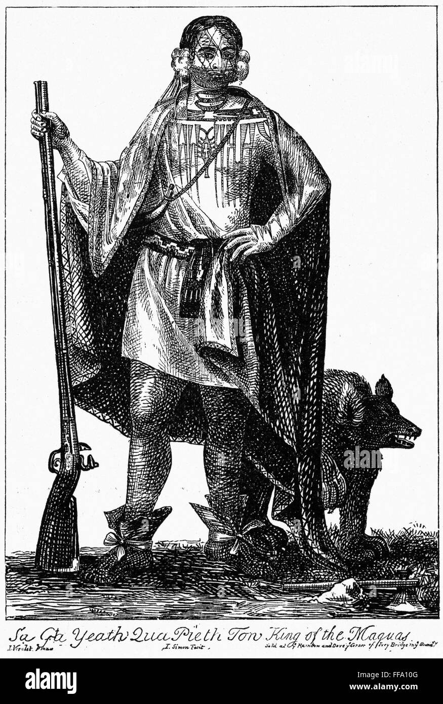 MOHAWK CHIEF, 1710. /nSa Ga Yeath Qua Pieth Tow. Line engraving ...