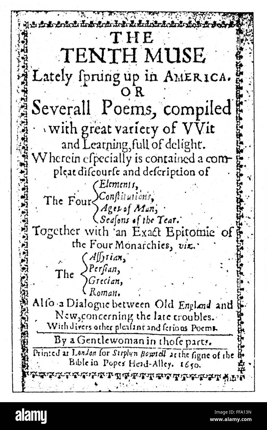 ANNE BRADSTREET TITLE-PAGE. /nTitle page of Bradstreet's 'The Tenth ...