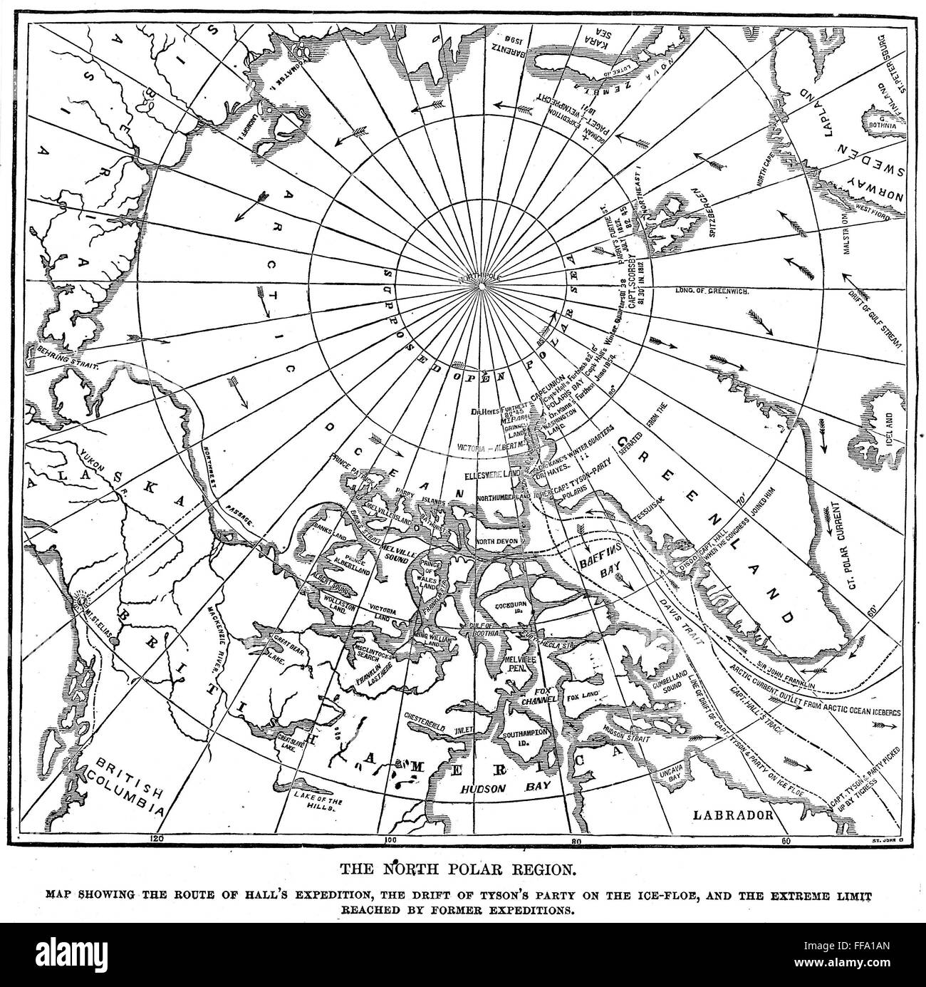 MAP OF ARCTIC EXPEDITION. /nMap of Captain Charles Francis Hall's 1871 ...