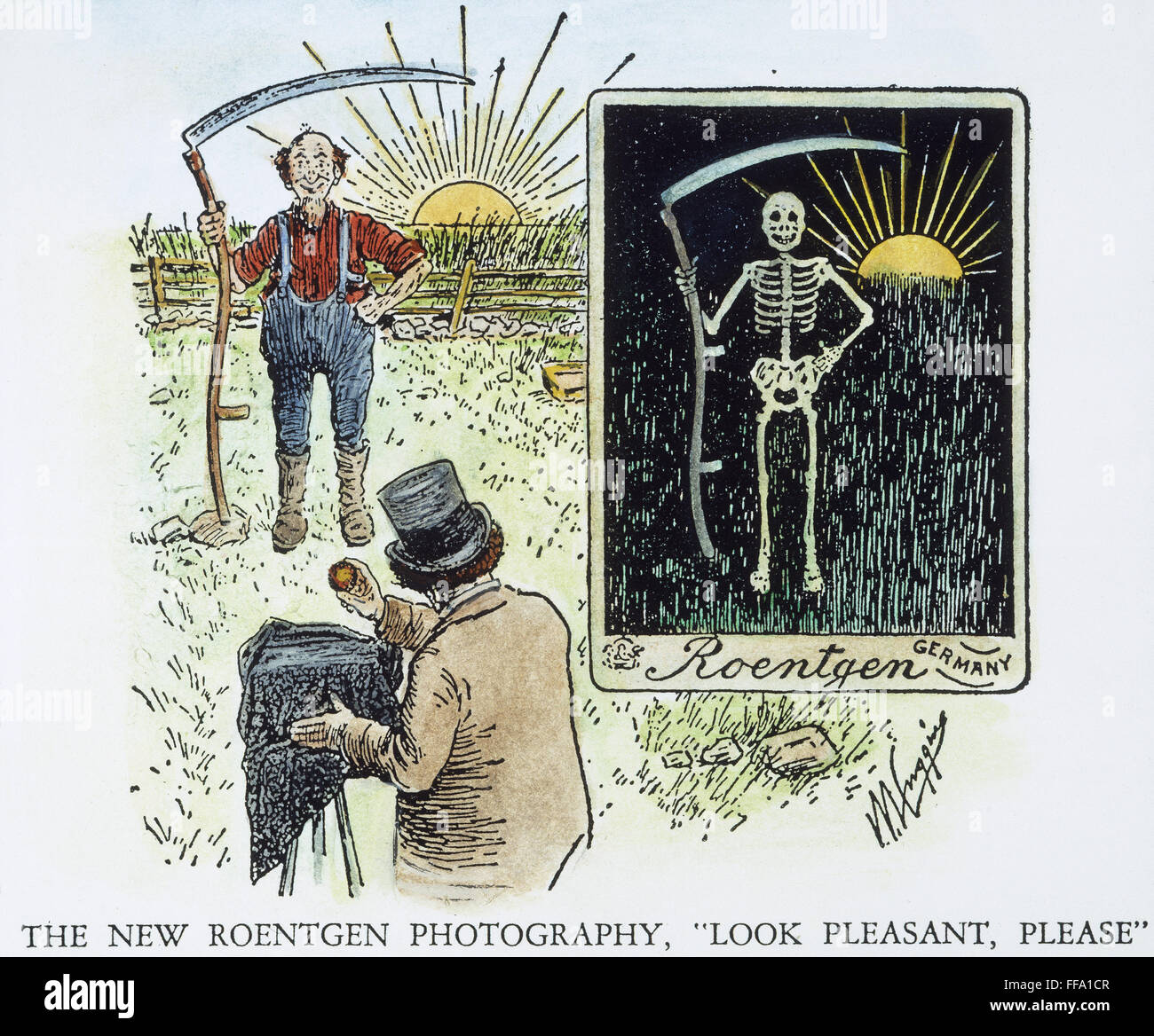 ROENTGEN: X-RAY CARTOON. /nAn American cartoon, c1900, on the discovery ...