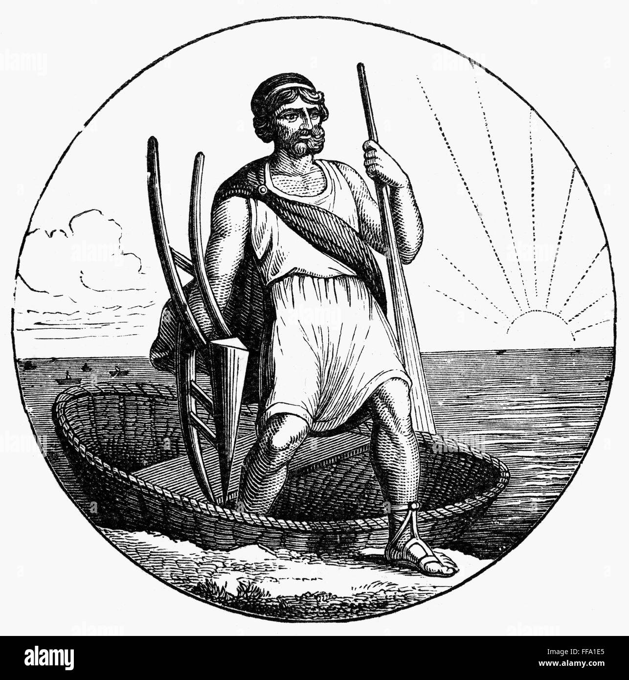 ANCIENT BRITON CORACLE. /nA coracle, used from anicent times (observed ...