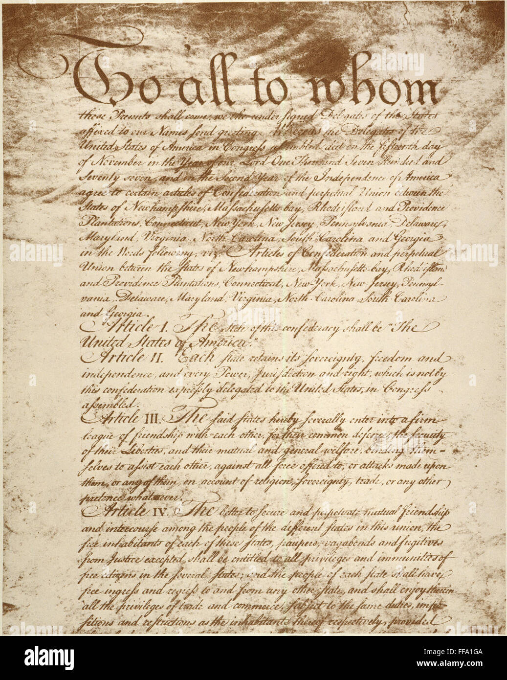 ARTICLES OF CONFEDERATION. /nThe first page of the engrossed Articles ...