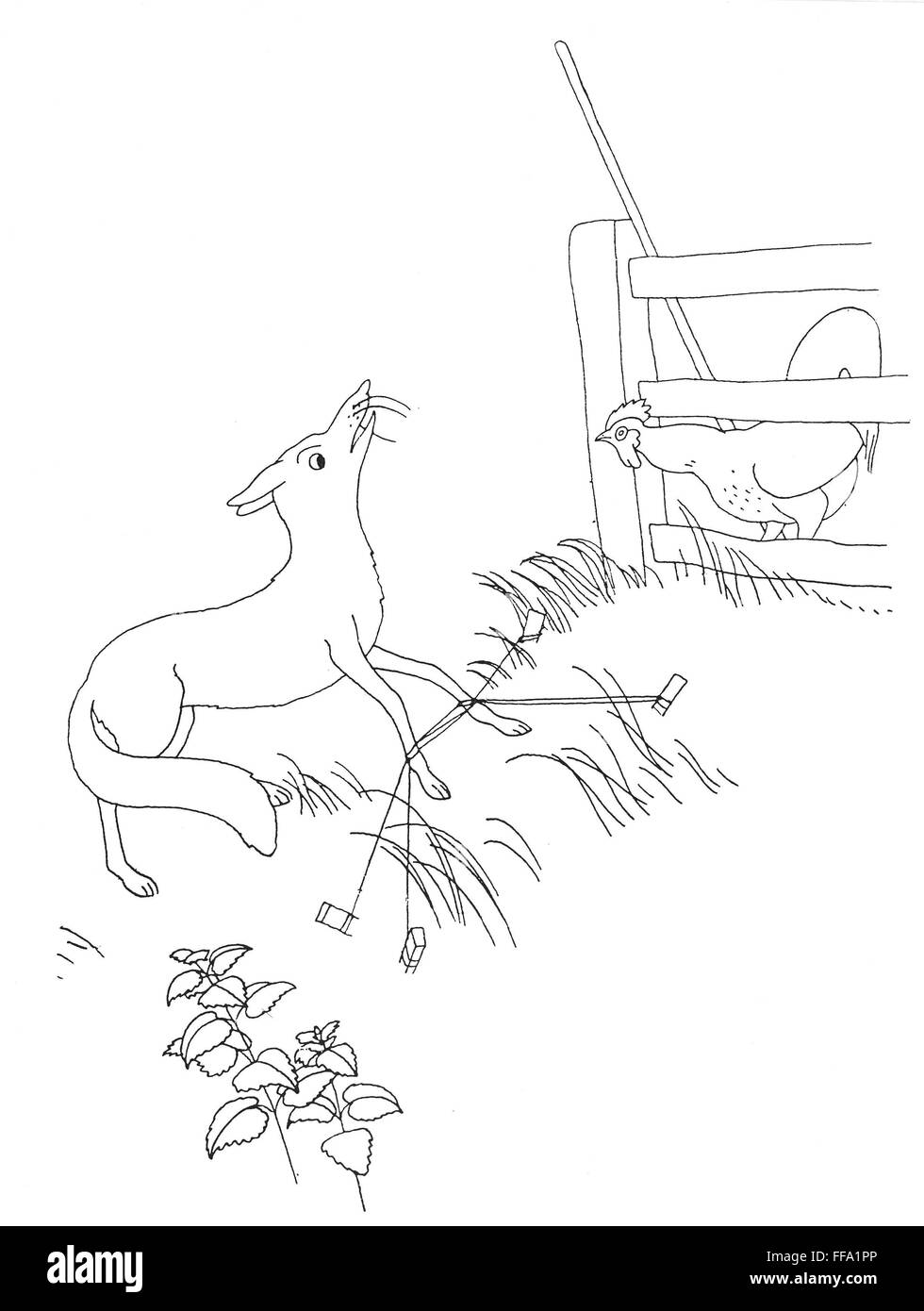 AESOP: FOX AND ROOSTER. /n'The Fox and the Rooster.' Drawing by ...